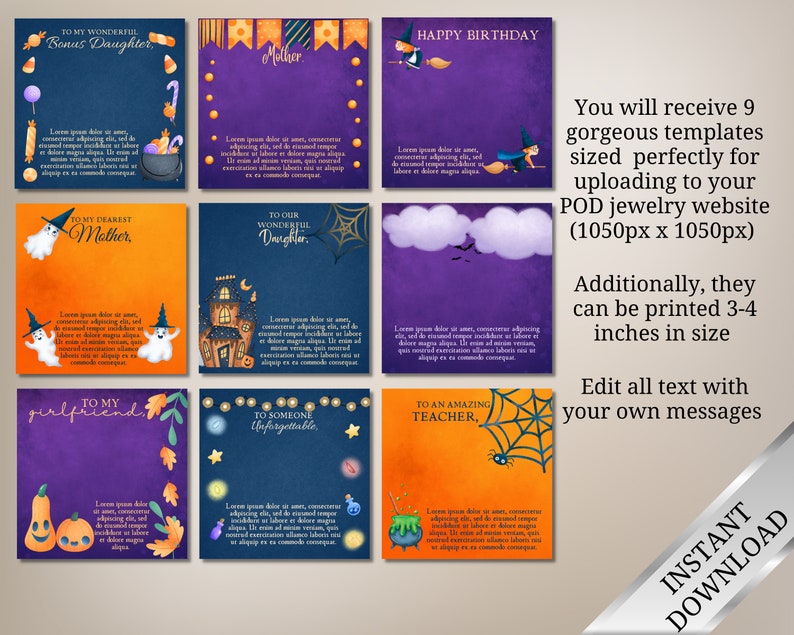 Set of Halloween Editable Message Card Templates, Shineon Editable ...