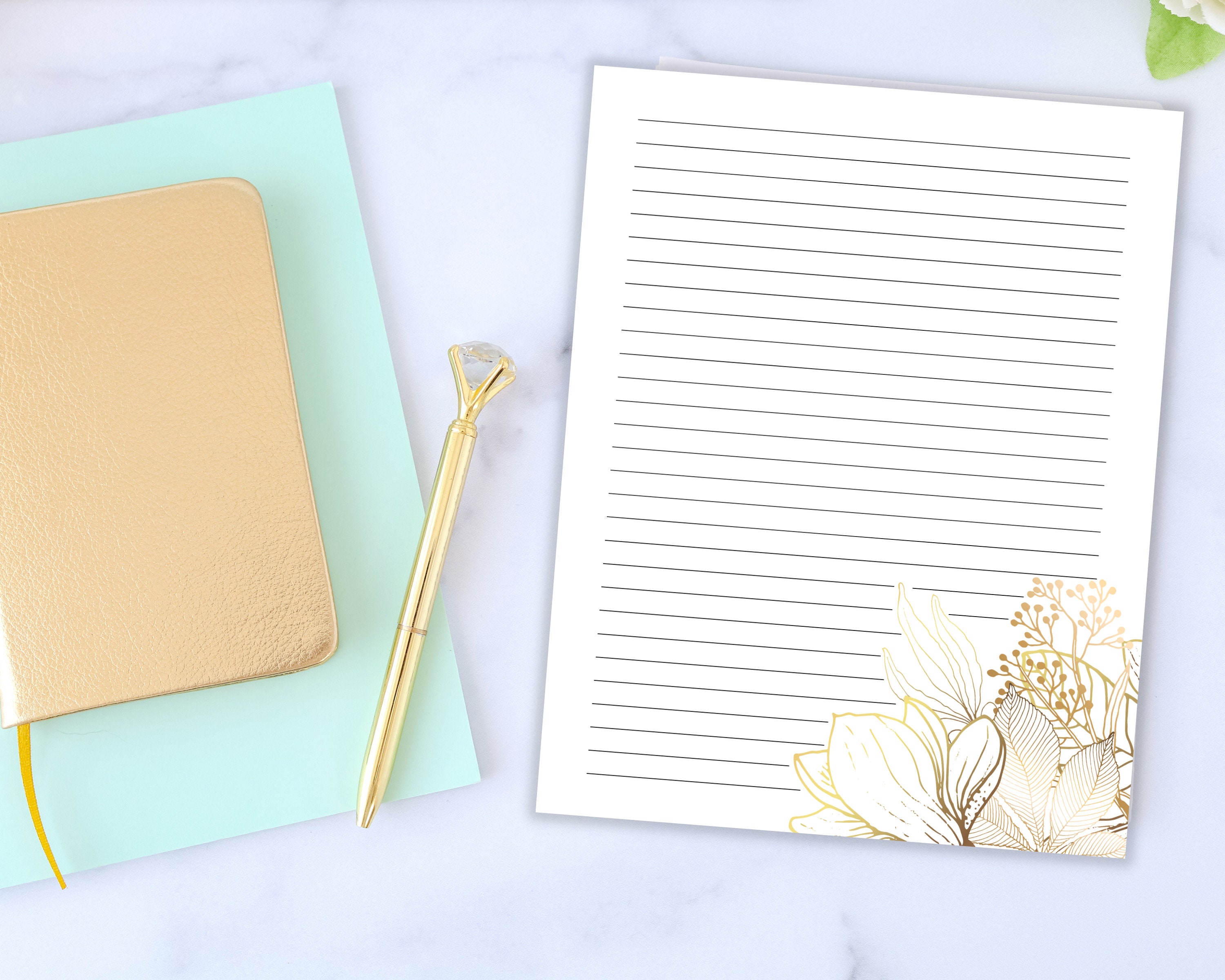 Gold and White Floral Printable Stationary Paper Aesthetic - Etsy
