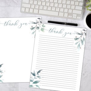 Greenery Thank You Printable Stationary Paper, Digital Download ...