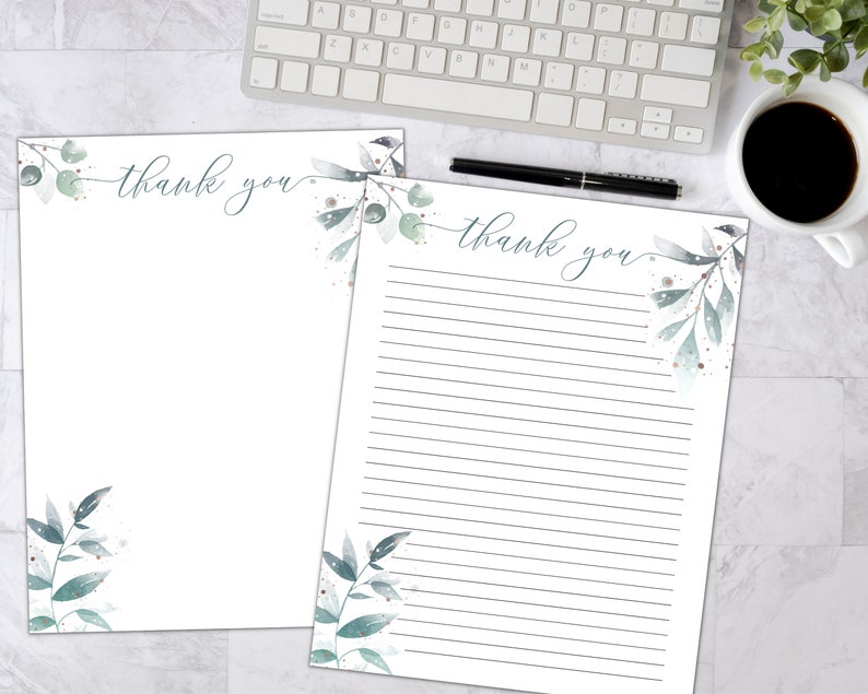 Greenery Thank You Printable Stationary Paper, Digital Download ...