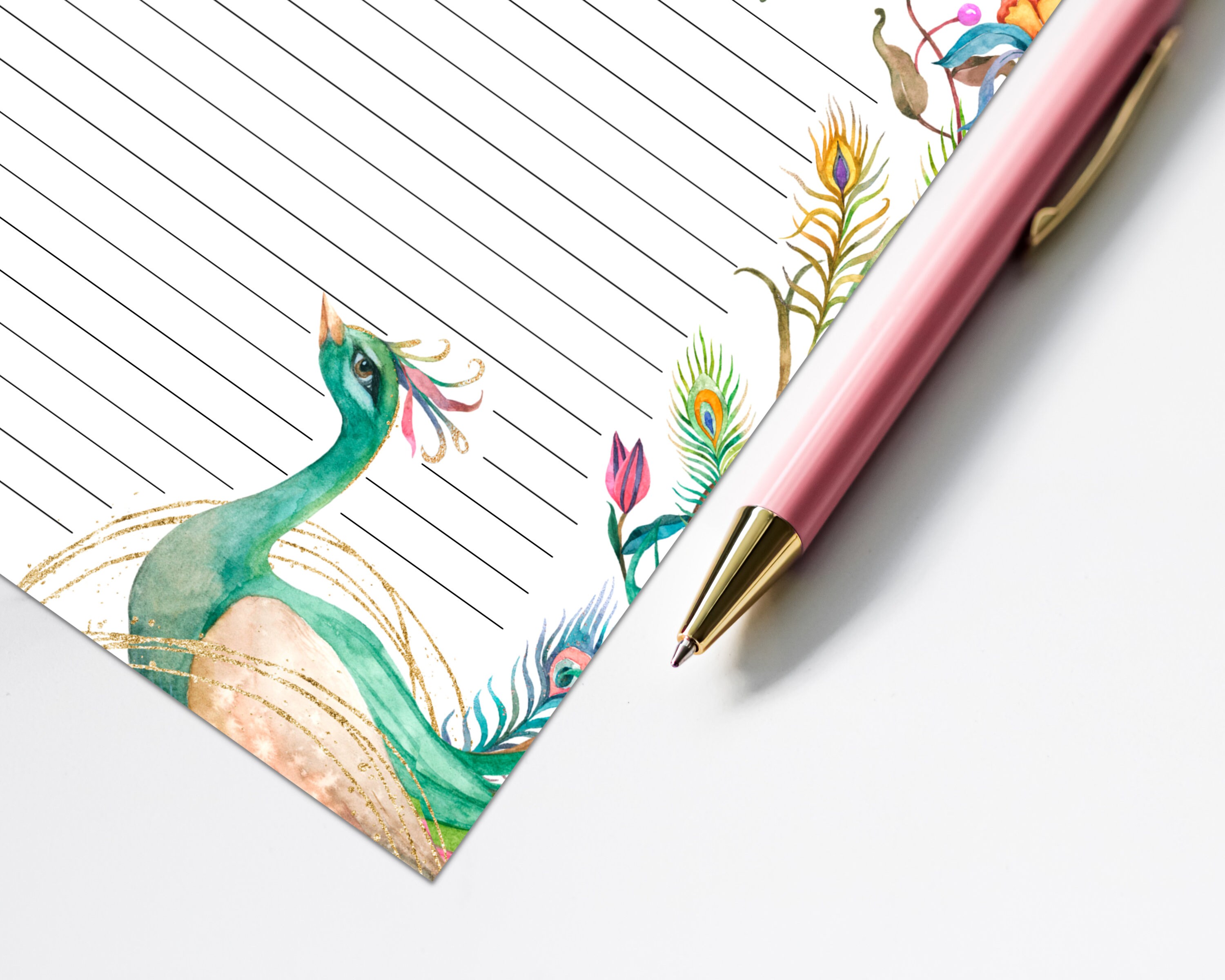 Colorful Peacock Printable Writing Paper Peacock Stationary - Etsy
