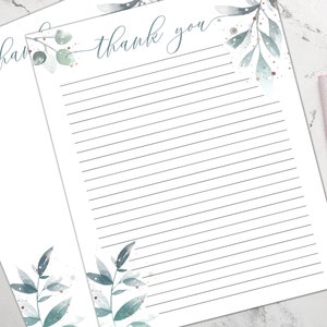 Greenery Thank You Printable Stationary Paper, Digital Download ...