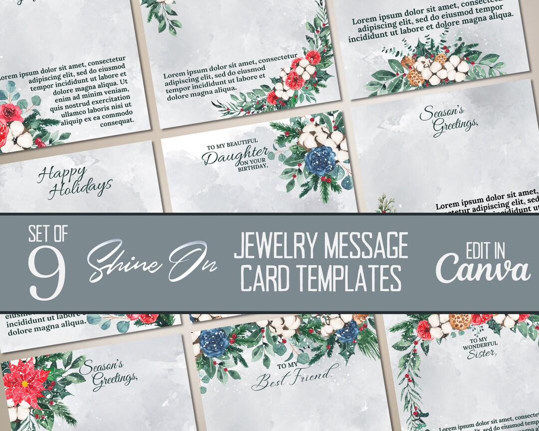 Christmas Floral Shineon Message Card Templates, Editable Canva ...