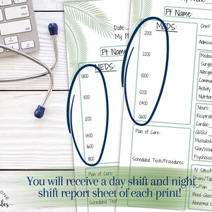 Set of Nursing Bedside Shift Report Sheets Day and Night Shift Med Surg ...