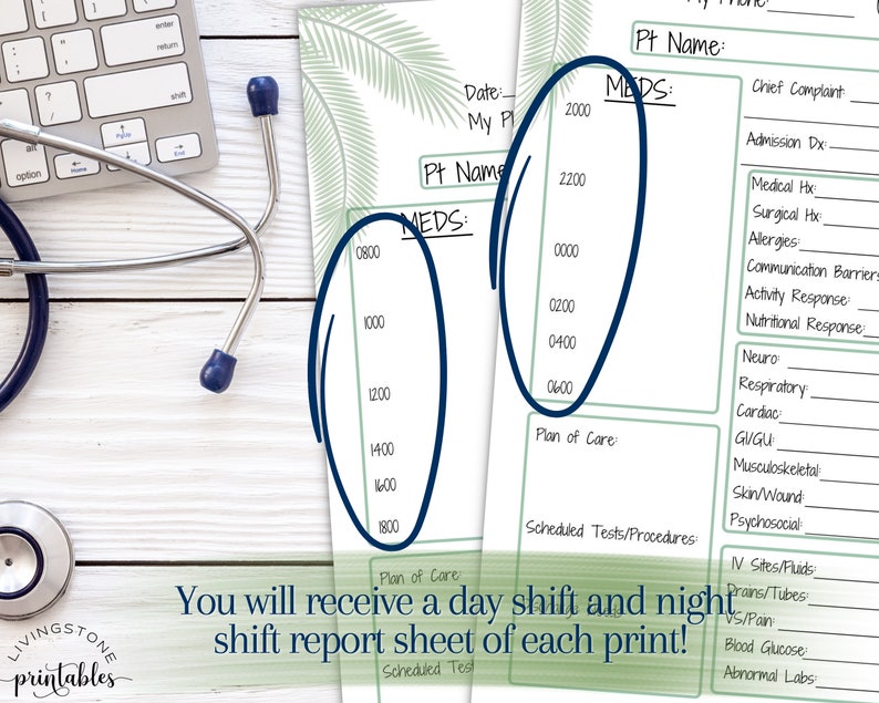 Set of Nursing Bedside Shift Report Sheets Day and Night Shift - Etsy