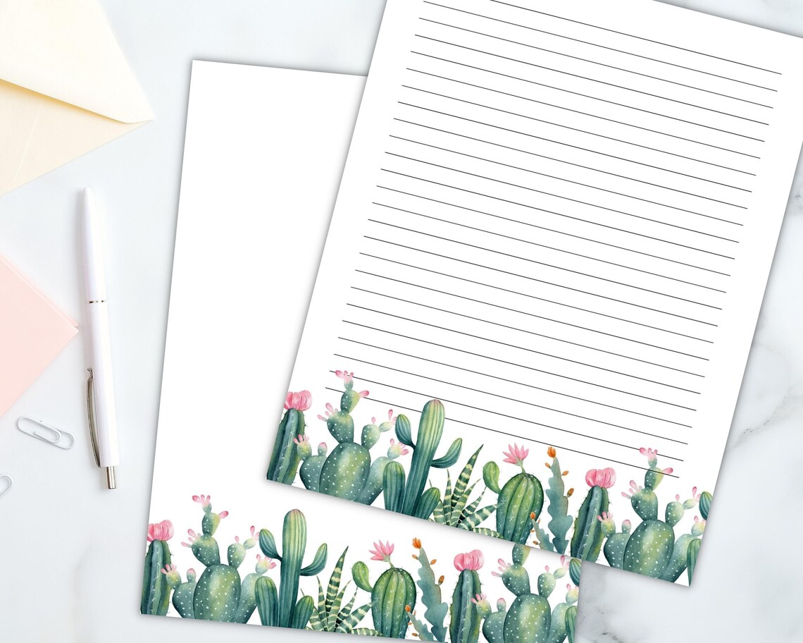 Cactus Watercolor Printable Writing Paper Cacti Lined - Etsy