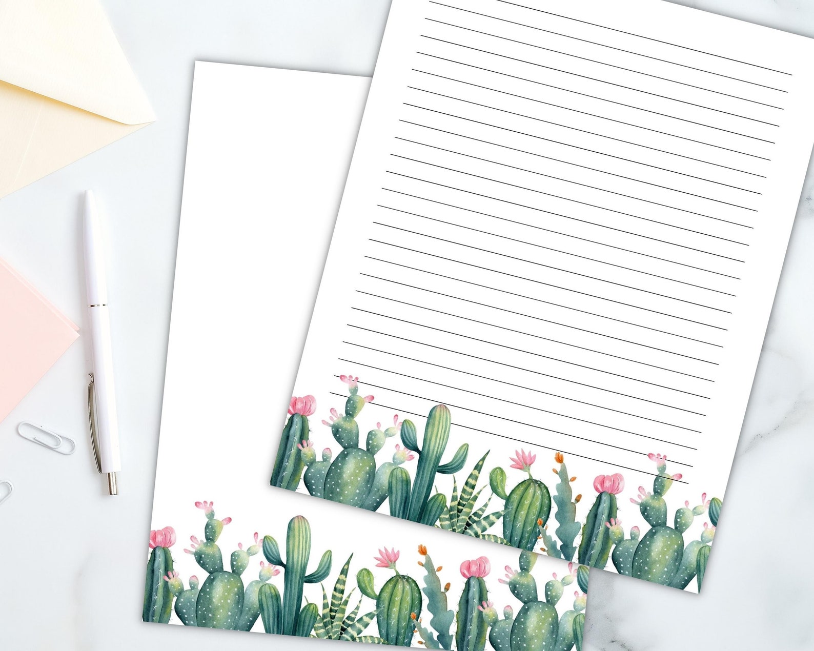 Cactus Watercolor Printable Writing Paper, Cacti Lined Journaling Paper ...