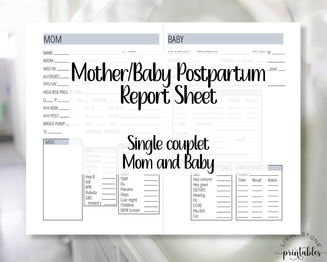 Mom Baby Couplet Postpartum Nursing Report Sheet SBAR Bedside Shift ...