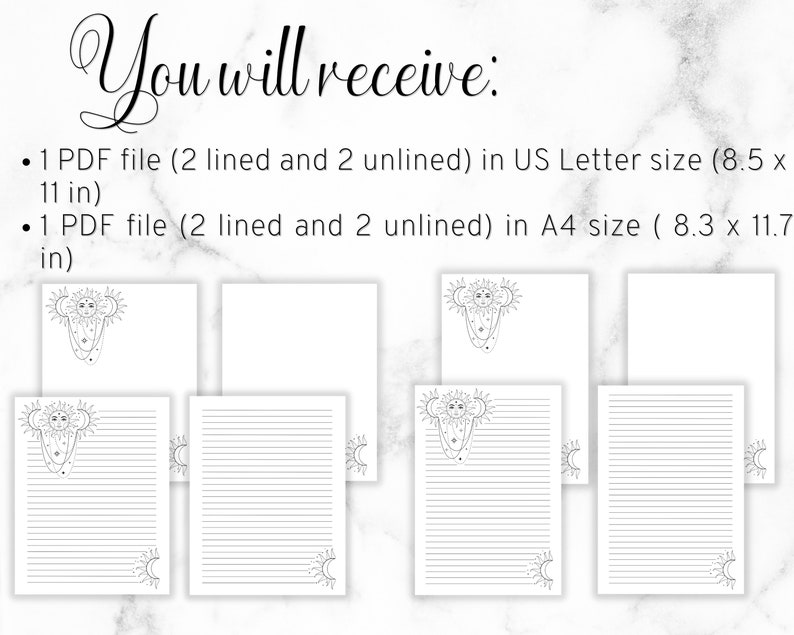 Celestial Sun Moon Printable Stationary Paper Digital - Etsy