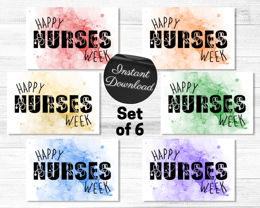 Set of Six Printable Happy Nurses Week Cards, Colorful Rainbow Bundle ...