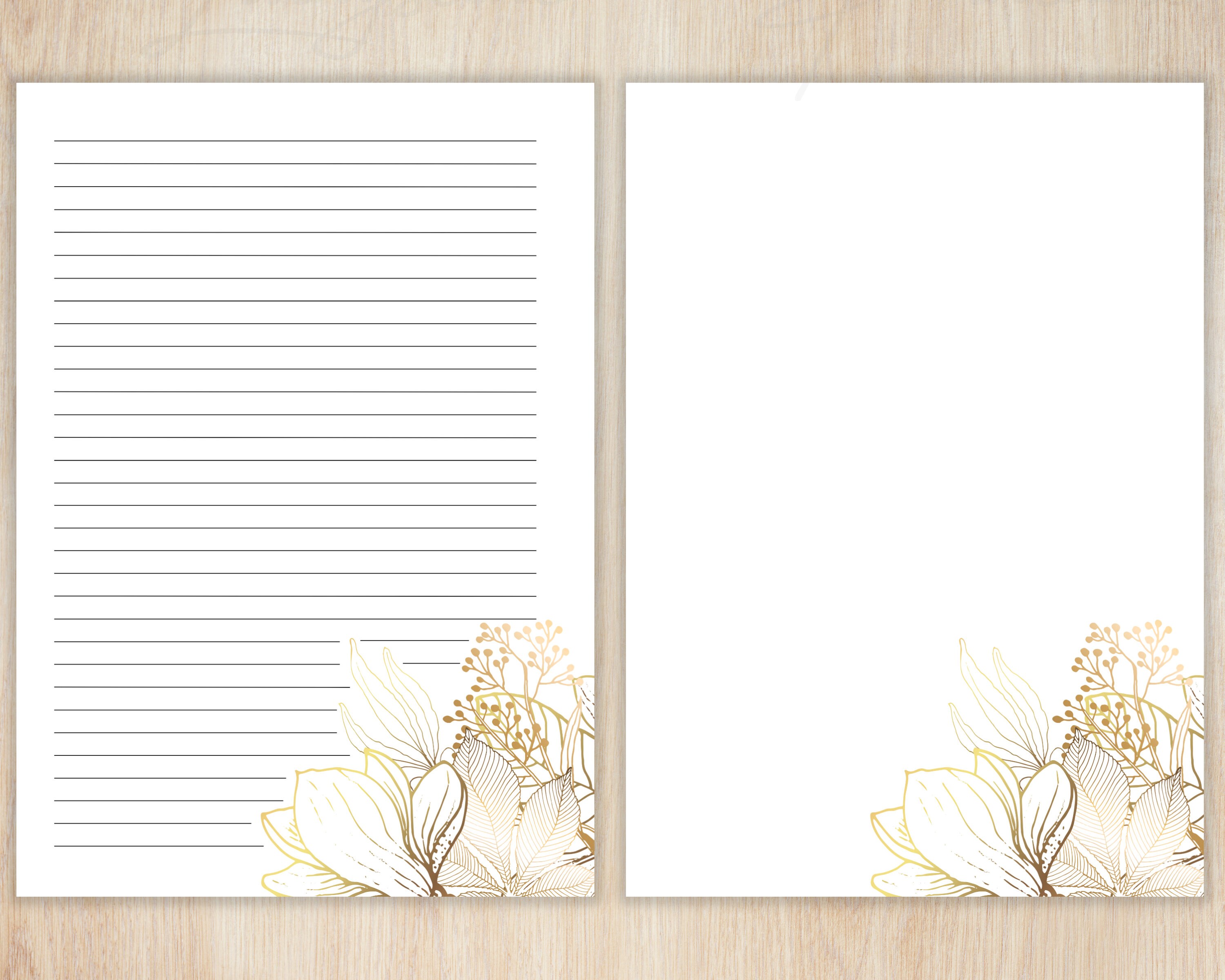 Gold and White Floral Printable Stationary Paper Aesthetic - Etsy