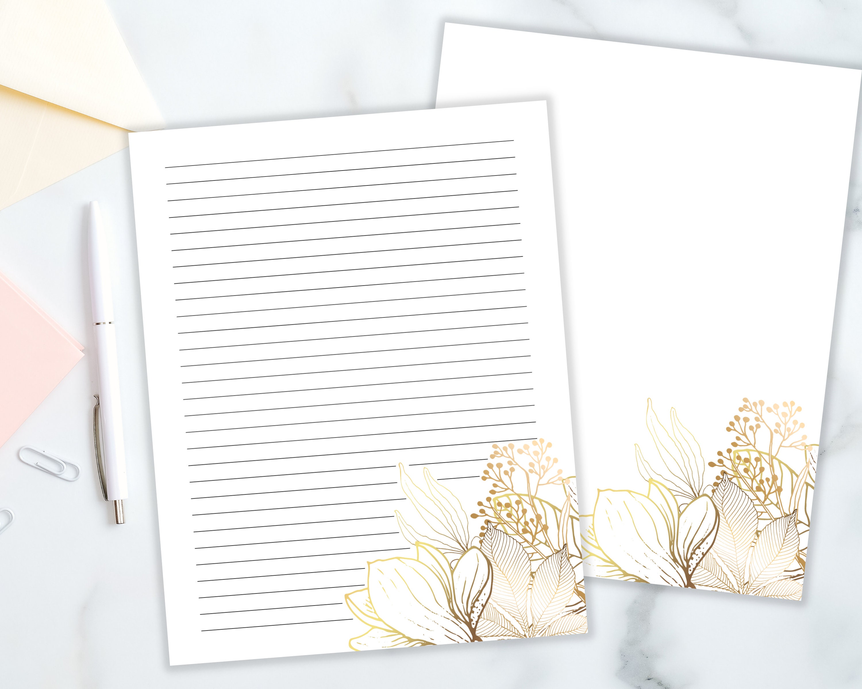 Gold and White Floral Printable Stationary Paper Aesthetic - Etsy