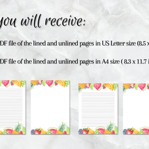 Colorful Summer Fruit Printable Stationary Paper, Tropical Fruit ...
