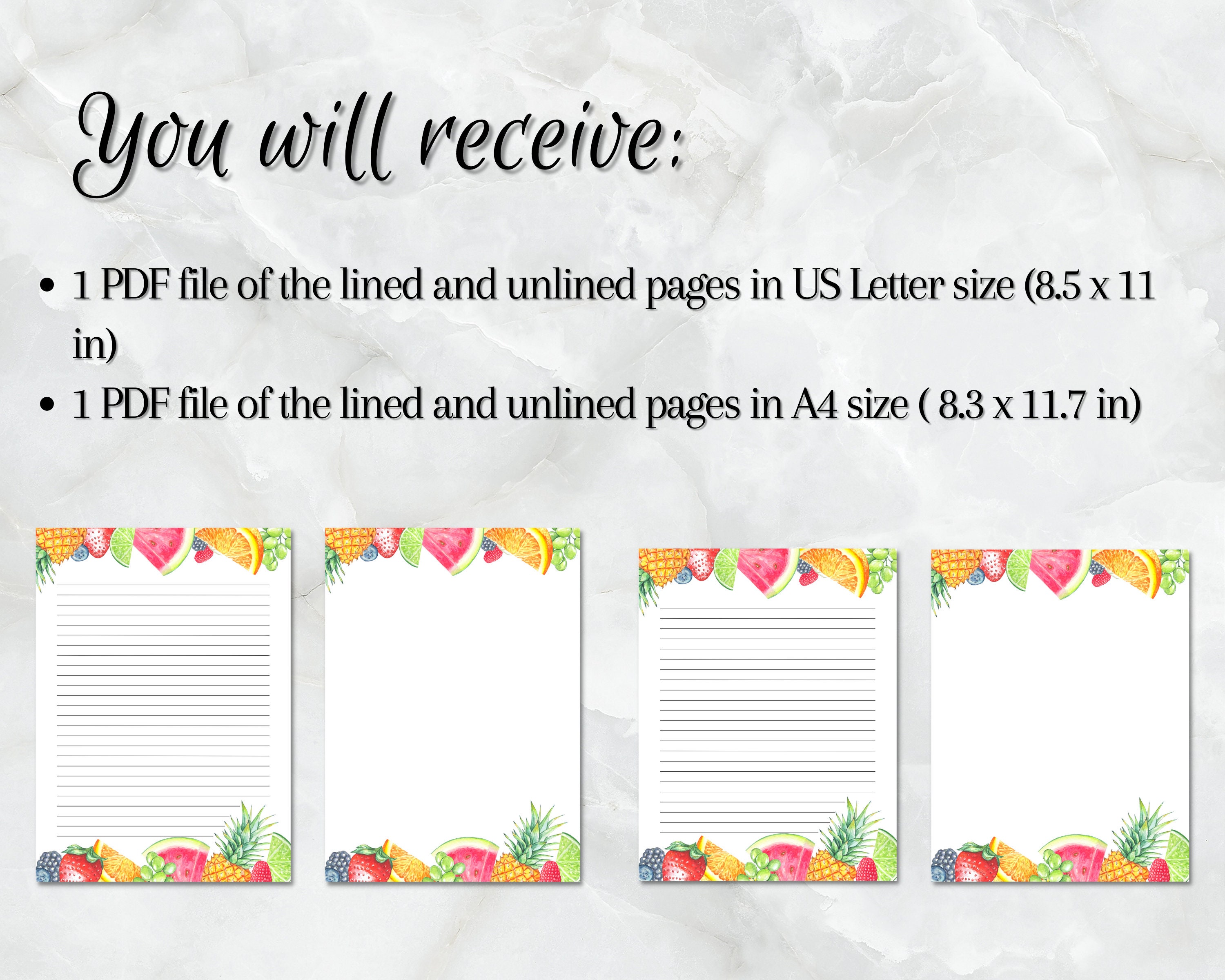 Colorful Summer Fruit Printable Stationary Paper Tropical - Etsy