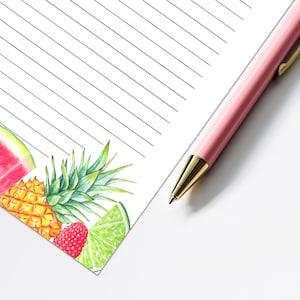 Colorful Summer Fruit Printable Stationary Paper, Tropical Fruit ...
