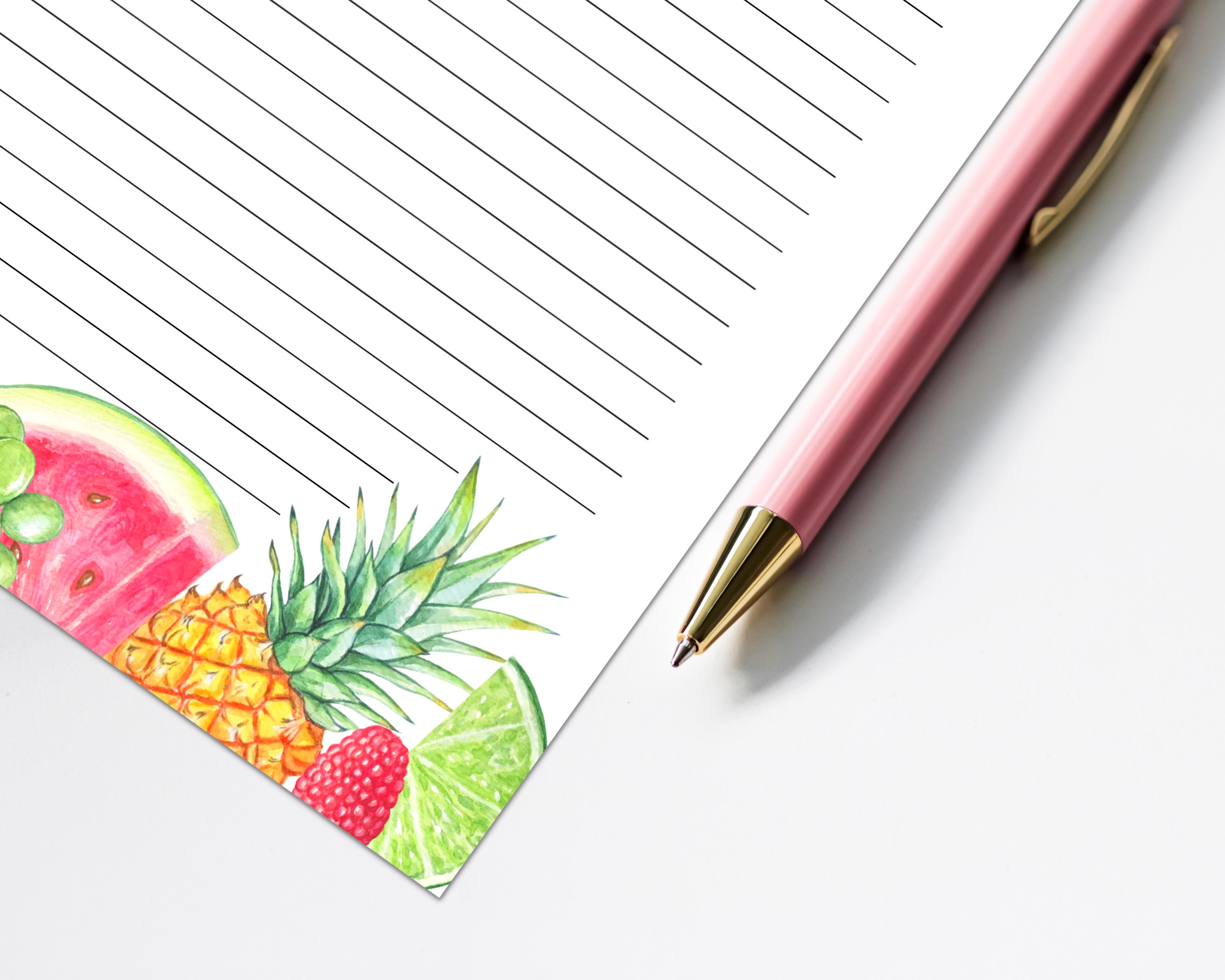 Colorful Summer Fruit Printable Stationary Paper Tropical - Etsy