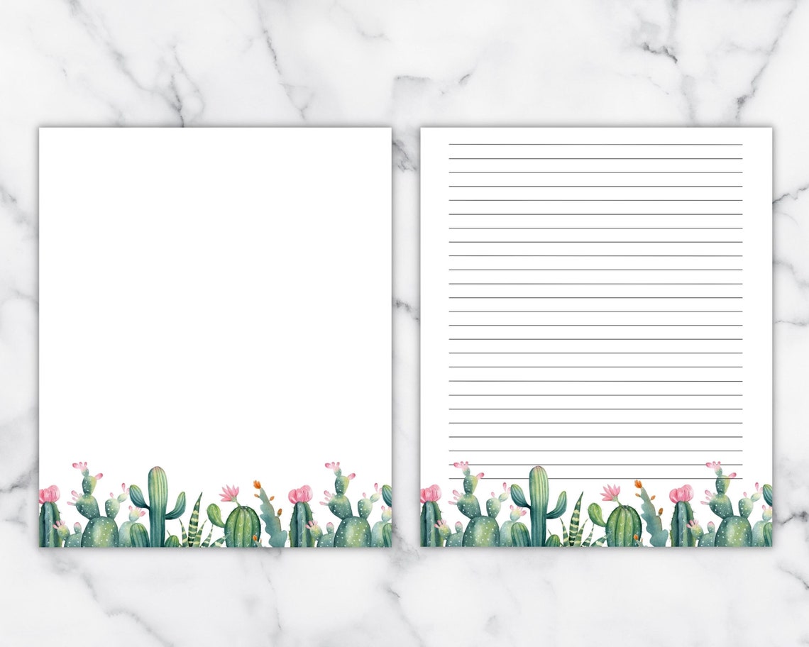 Cactus Watercolor Printable Writing Paper Cacti Lined - Etsy