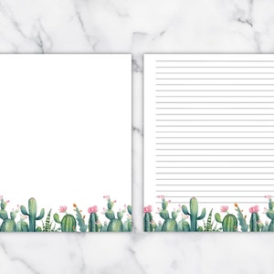 Cactus Watercolor Printable Writing Paper, Cacti Lined Journaling Paper ...