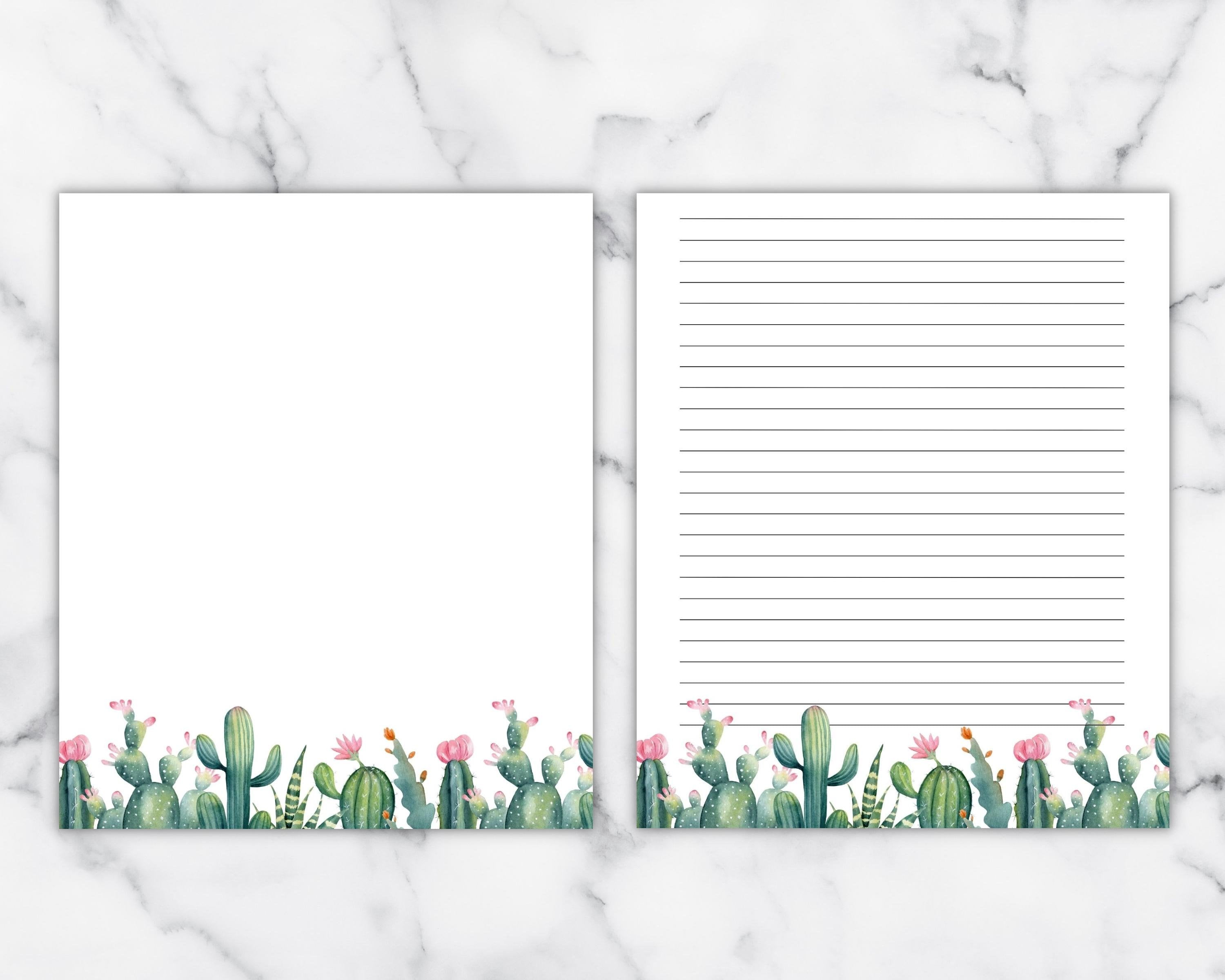 Cactus Watercolor Printable Writing Paper Cacti Lined - Etsy