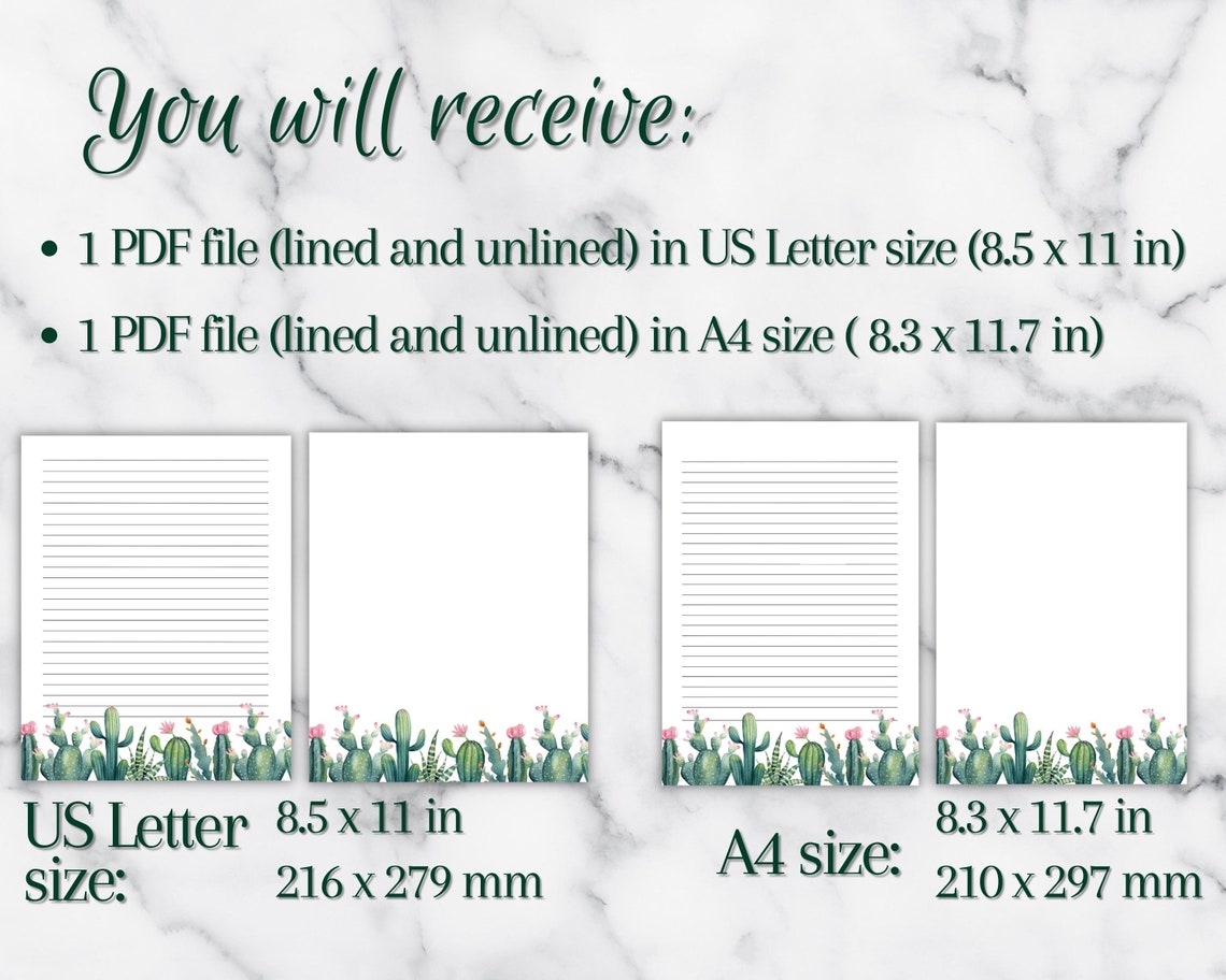 Cactus Watercolor Printable Writing Paper Cacti Lined - Etsy