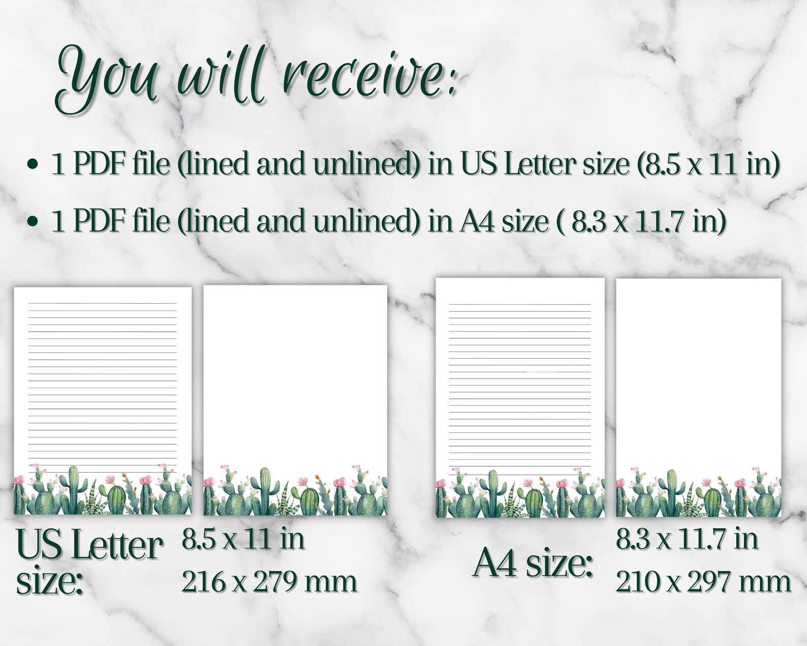 Cactus Watercolor Printable Writing Paper Cacti Lined - Etsy