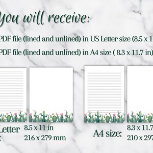 Cactus Watercolor Printable Writing Paper, Cacti Lined Journaling Paper ...