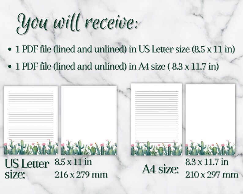 Cactus Watercolor Printable Writing Paper Cacti Lined - Etsy