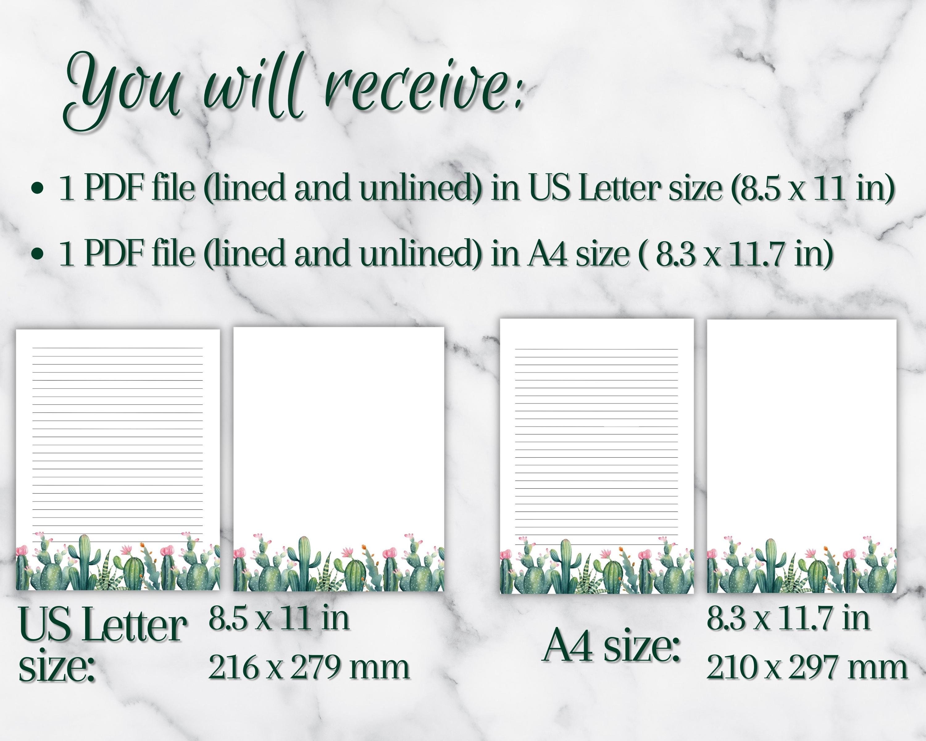 Cactus Watercolor Printable Writing Paper Cacti Lined - Etsy