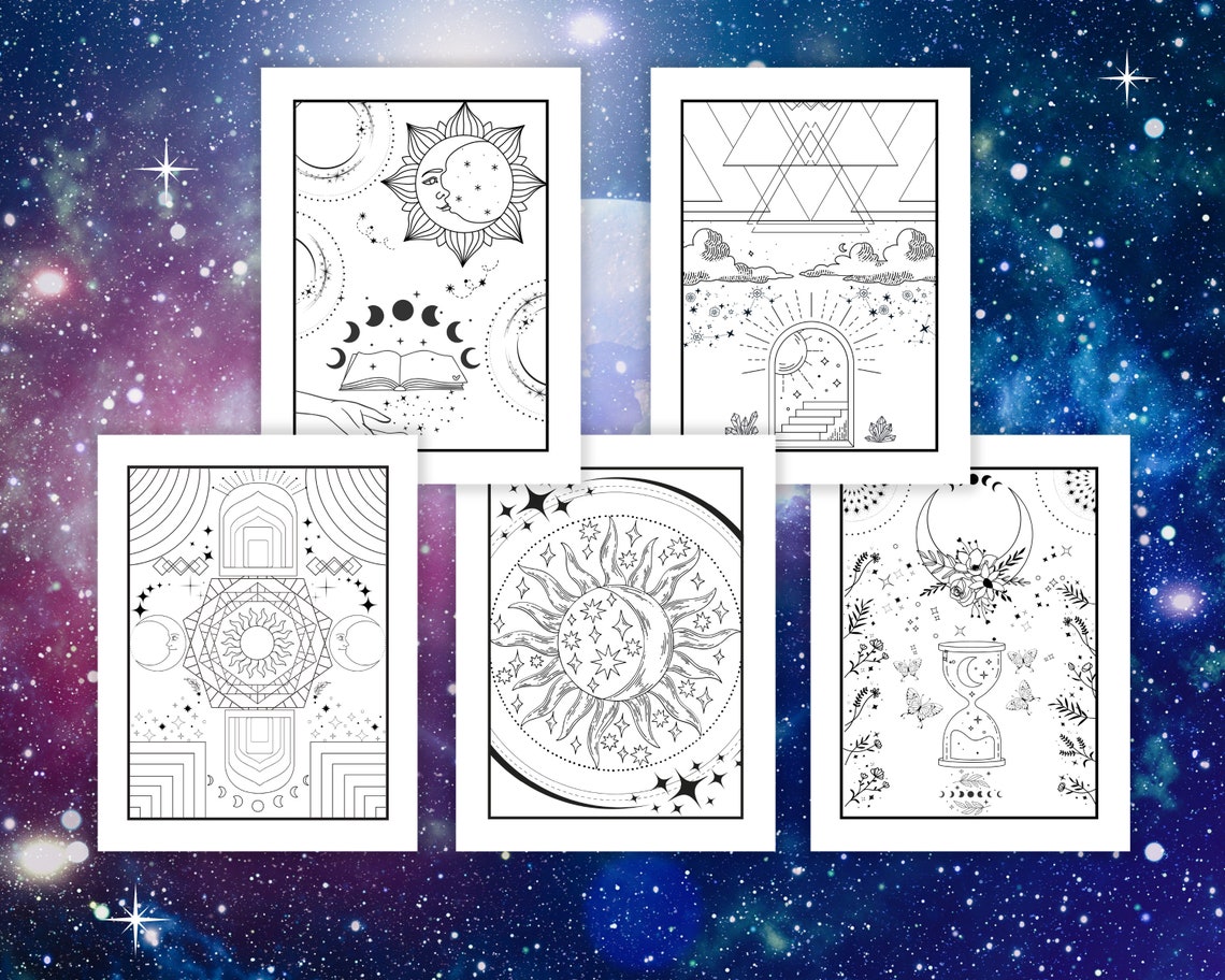 Celestial Coloring Pages Digital Download Moon Phases Sun | Etsy