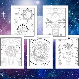 Celestial Coloring Pages Digital Download Moon Phases Sun Stars ...