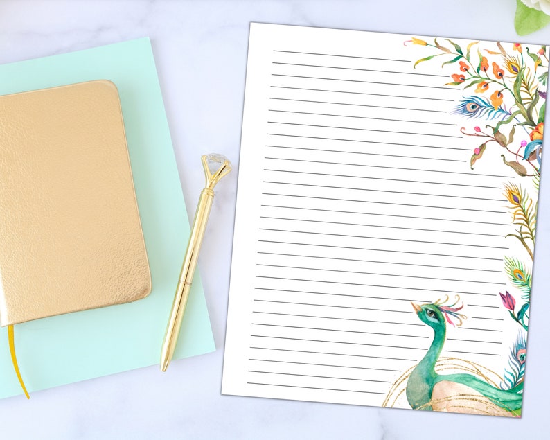 Colorful Peacock Printable Writing Paper Peacock Stationary - Etsy