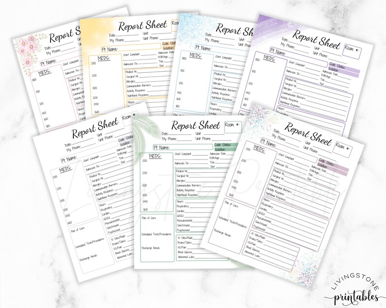 Set of Nursing Bedside Shift Report Sheets Day and Night Shift - Etsy