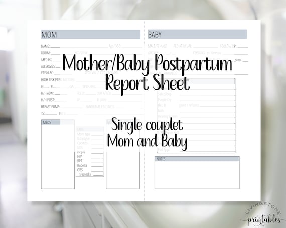 Plain Mother Baby Report Sheet for Postpartum Nurses Couplet - Etsy