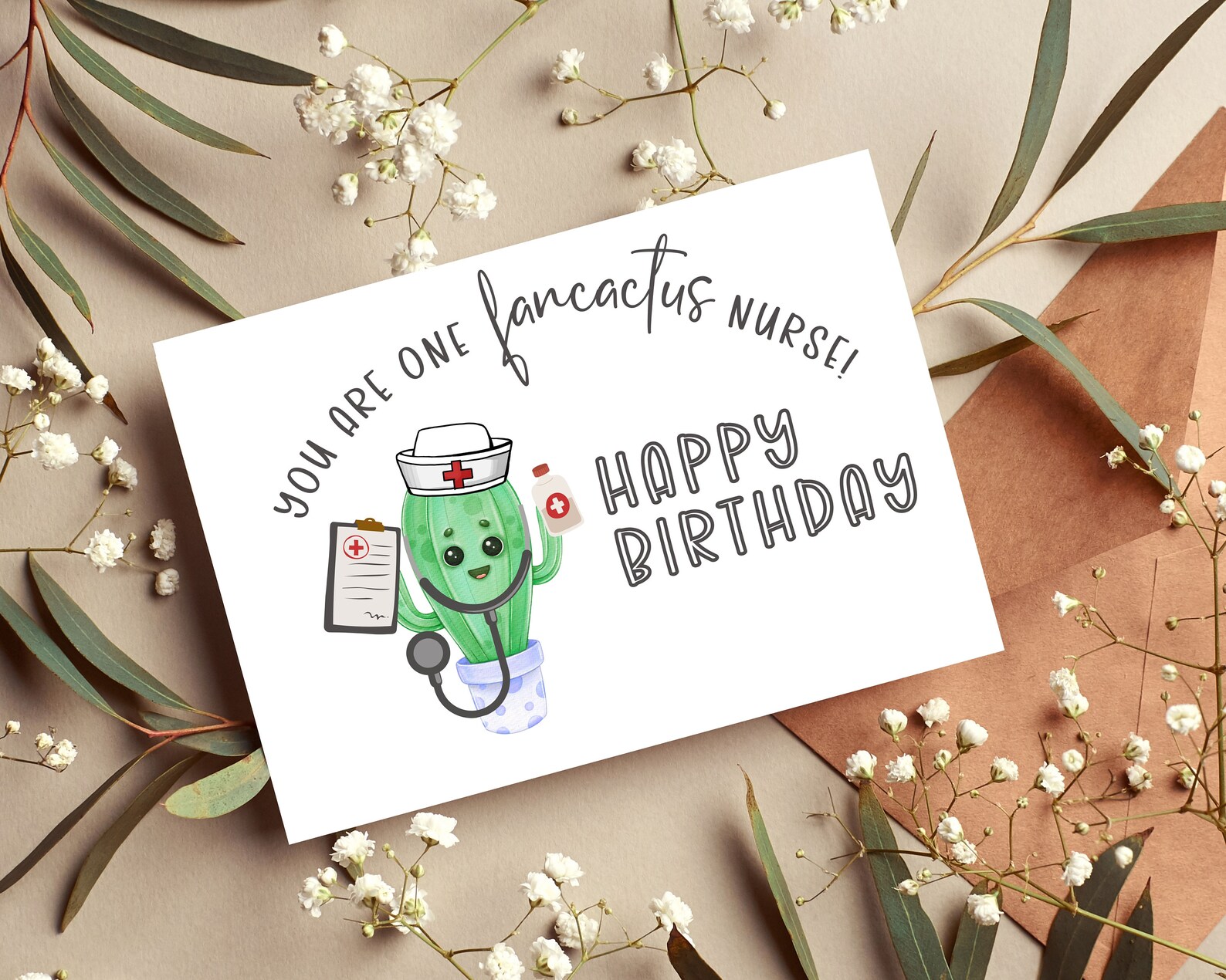 Cute Happy Birthday Nurse Printable Card, Funny Cactus Card for ...