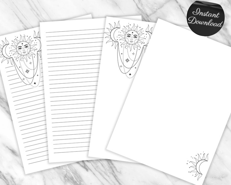 Celestial Sun Moon Printable Stationary Paper Digital - Etsy