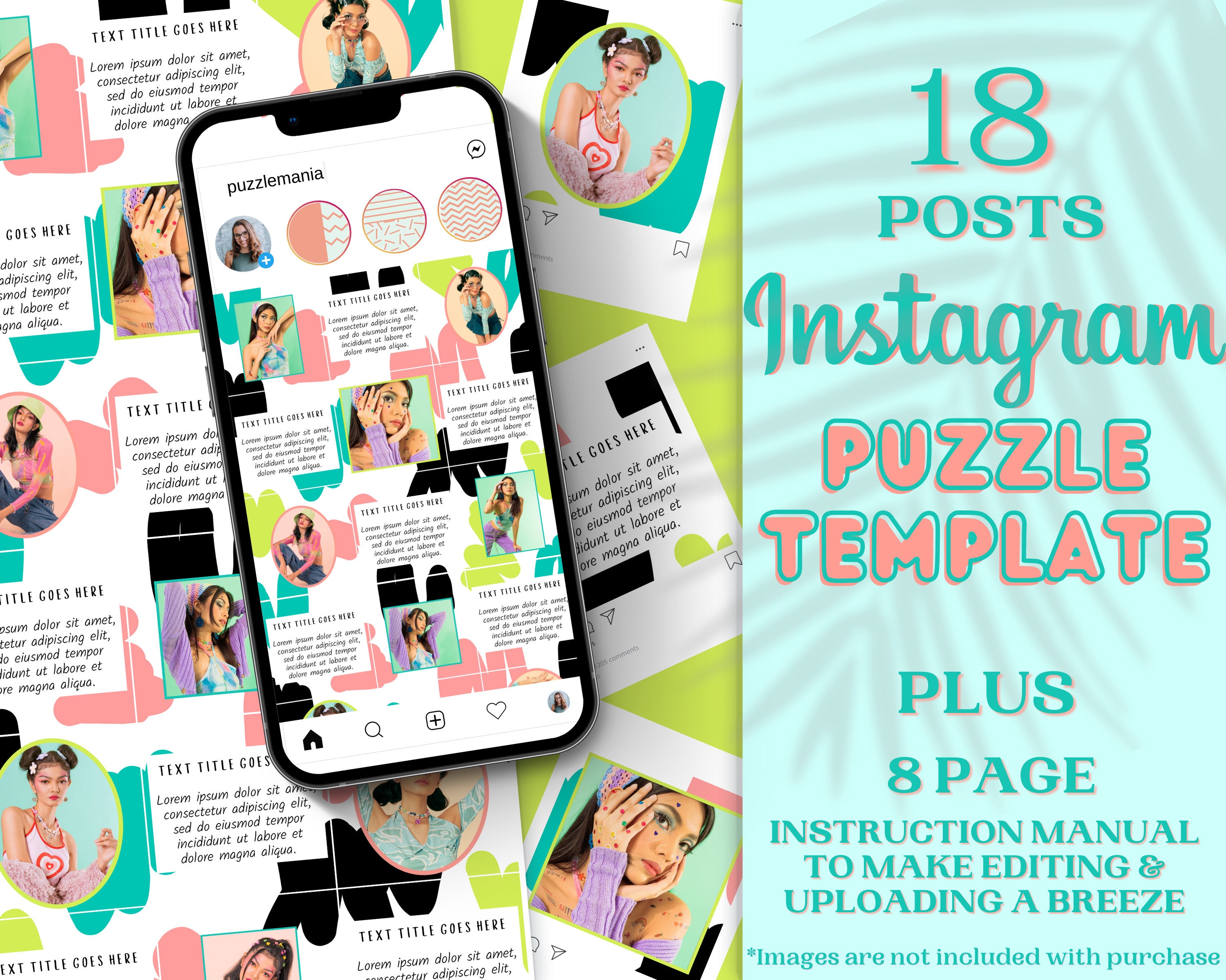90s Inspired Insta Engagement Branding Posts IG Puzzle Grid Template ...