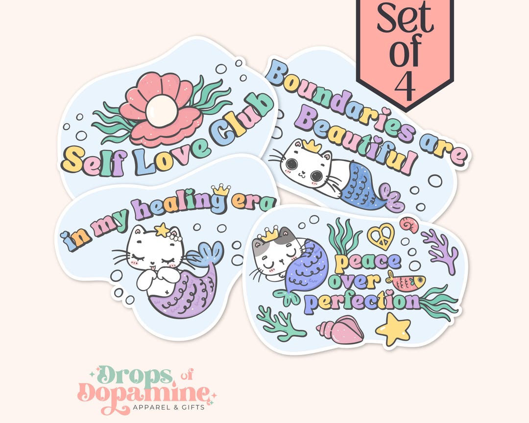 Self Love Sticker Pack, Mermaid Cat Stickers Growth and Healing ...