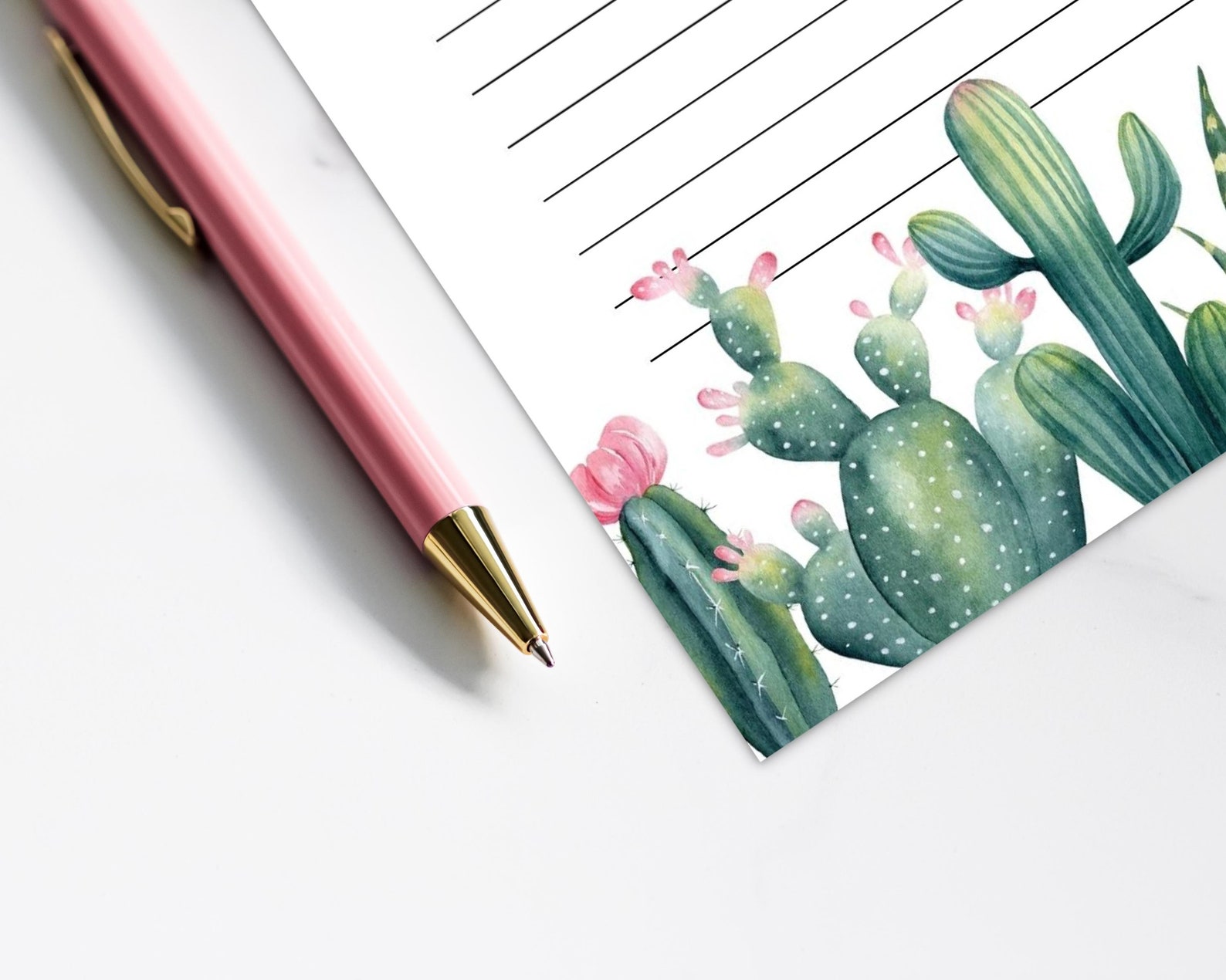 Cactus Watercolor Printable Writing Paper Cacti Lined - Etsy