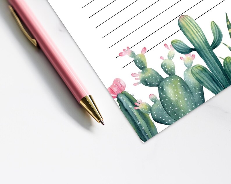 Cactus Watercolor Printable Writing Paper Cacti Lined - Etsy
