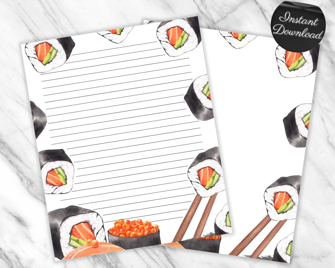 Sushi Themed Printable Stationary Paper, Cute Sushi Chopsticks ...