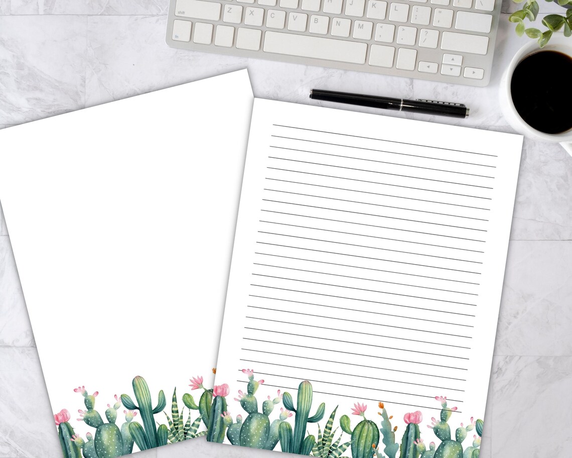 Cactus Watercolor Printable Writing Paper Cacti Lined - Etsy