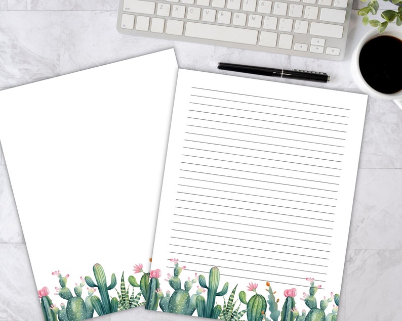 Cactus Watercolor Printable Writing Paper, Cacti Lined Journaling Paper ...