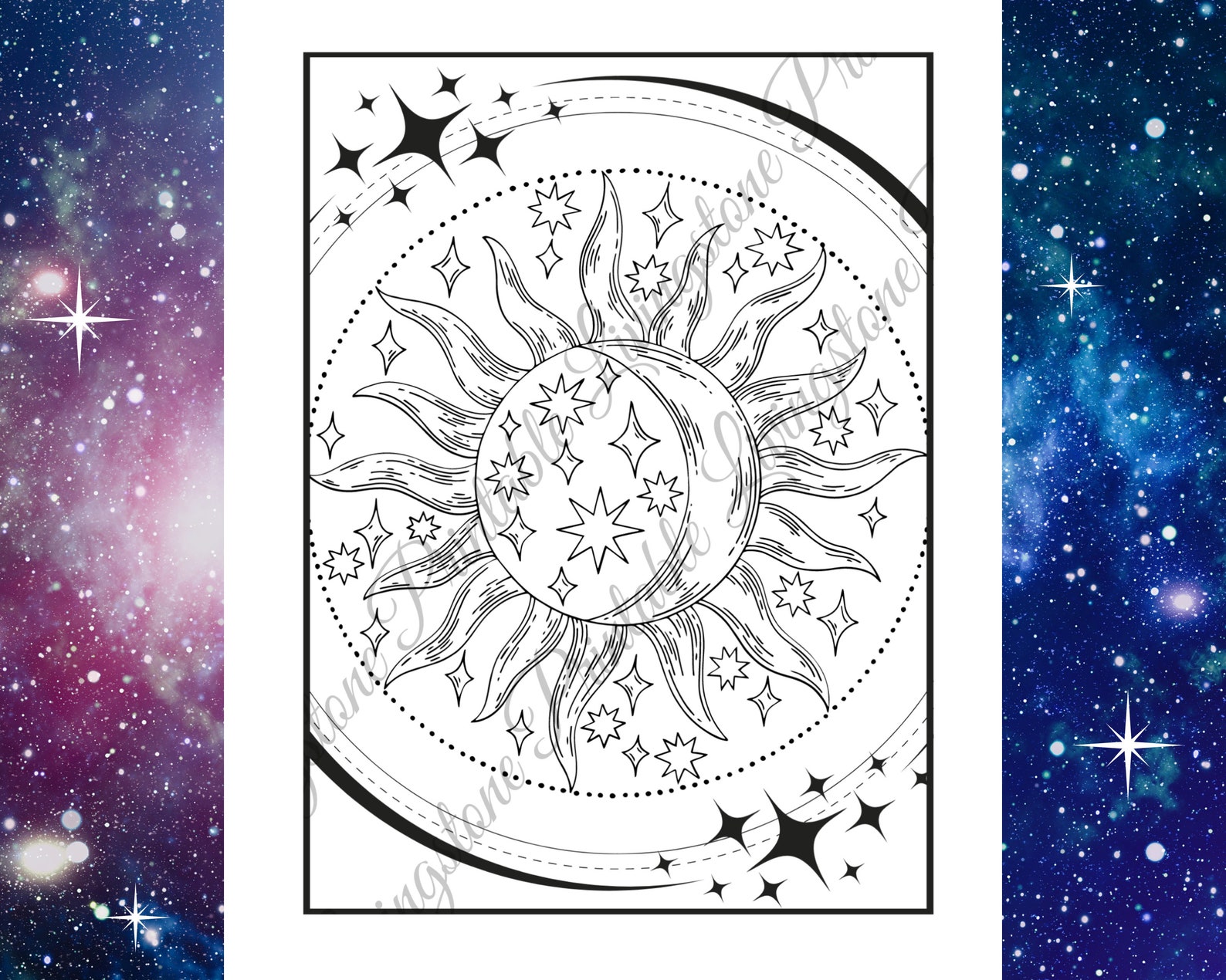 Celestial Coloring Pages Digital Download Moon Phases Sun | Etsy