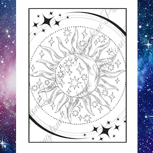 Celestial Coloring Pages Digital Download Moon Phases Sun Stars ...