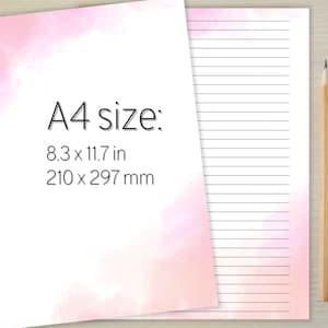 Pastel Pink Watercolor Stationary Paper, Printable Pink Lined and ...
