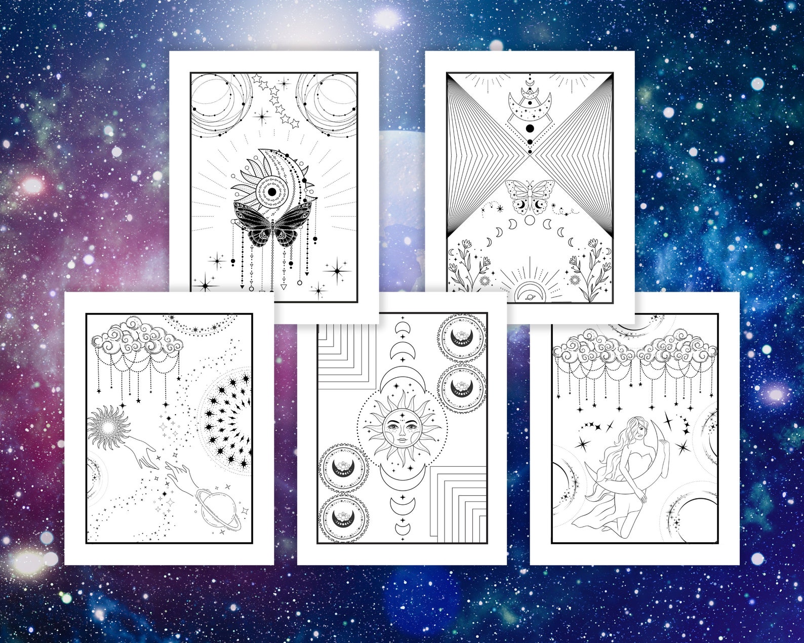 Celestial Coloring Pages Digital Download Moon Phases Sun | Etsy