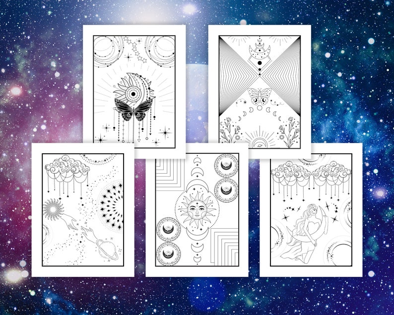 Celestial Coloring Pages Digital Download Moon Phases Sun | Etsy