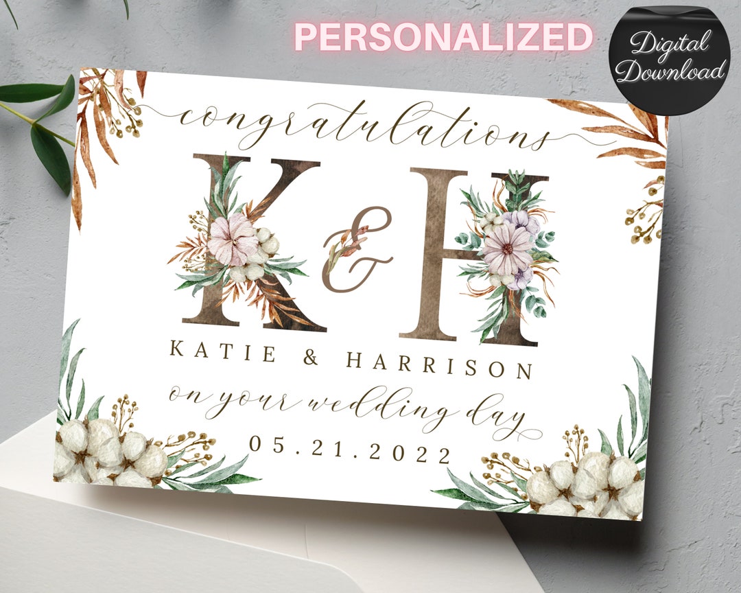 Personalized PRINTABLE Wedding Card, Custom Monogram Name Happy ...
