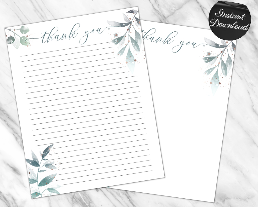 Greenery Thank You Printable Stationary Paper, Digital Download ...