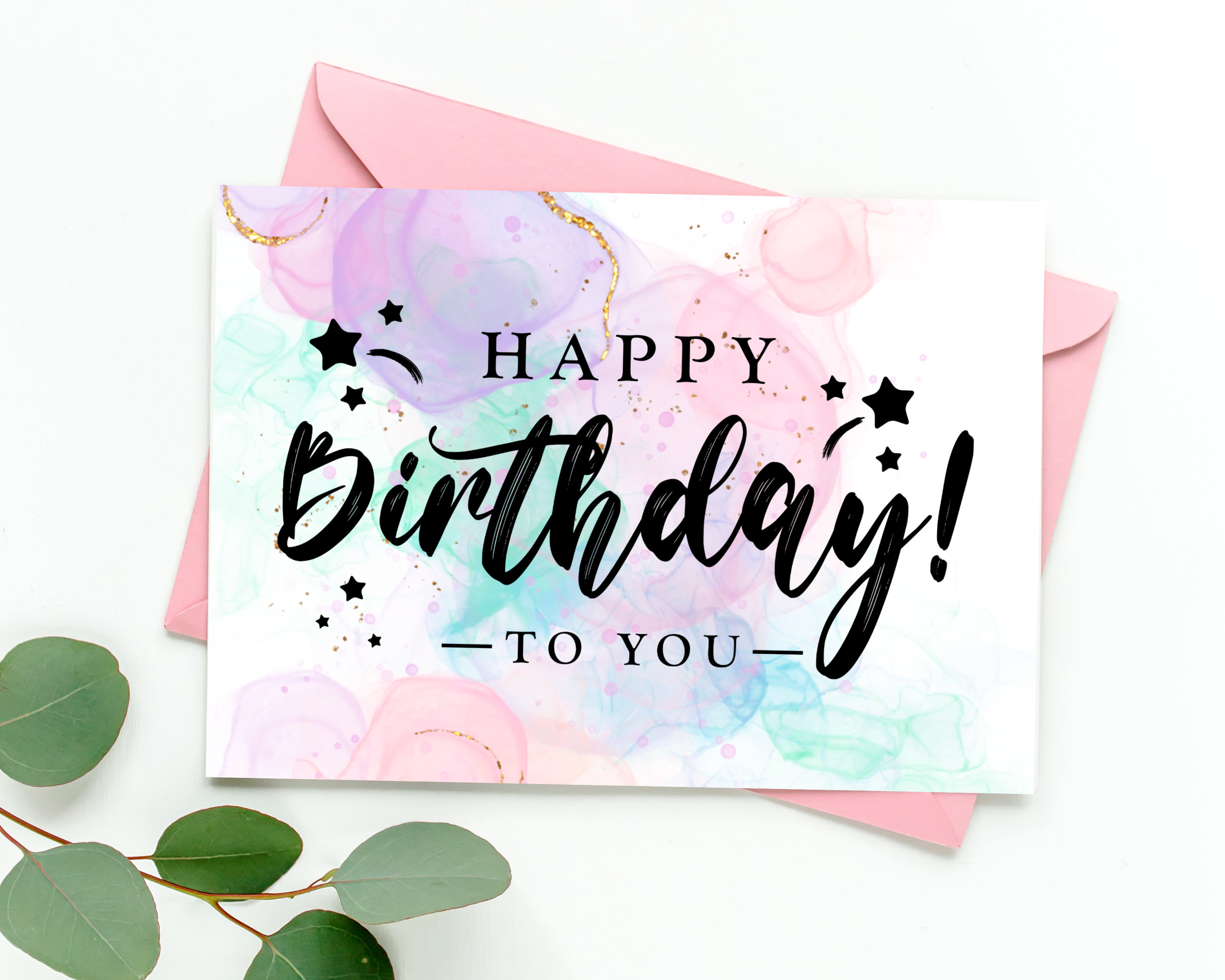 Pastel Colored Printable Happy Birthday Card Alcohol Ink - Etsy